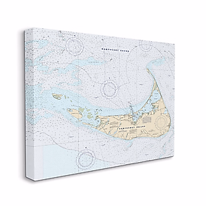Stupell Industries Nantucket Island Coastal Massachusetts Traditional Nautical Map, Designed by Daphne Polselli Canvas Wall Art, 16 x 20, Tan