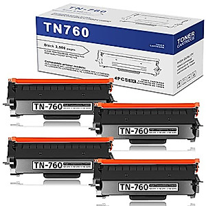 HRXDZGS 4 Pack High Yield TN-760 TN760 Toner Cartridge Replacement Compatible for Brother TN760 Toner HL-L2350DW L2370DW/DWXL L2390DW DCP-L2550DW MFC-L2710DW Printer Toner Cartridge (4PK,Black)