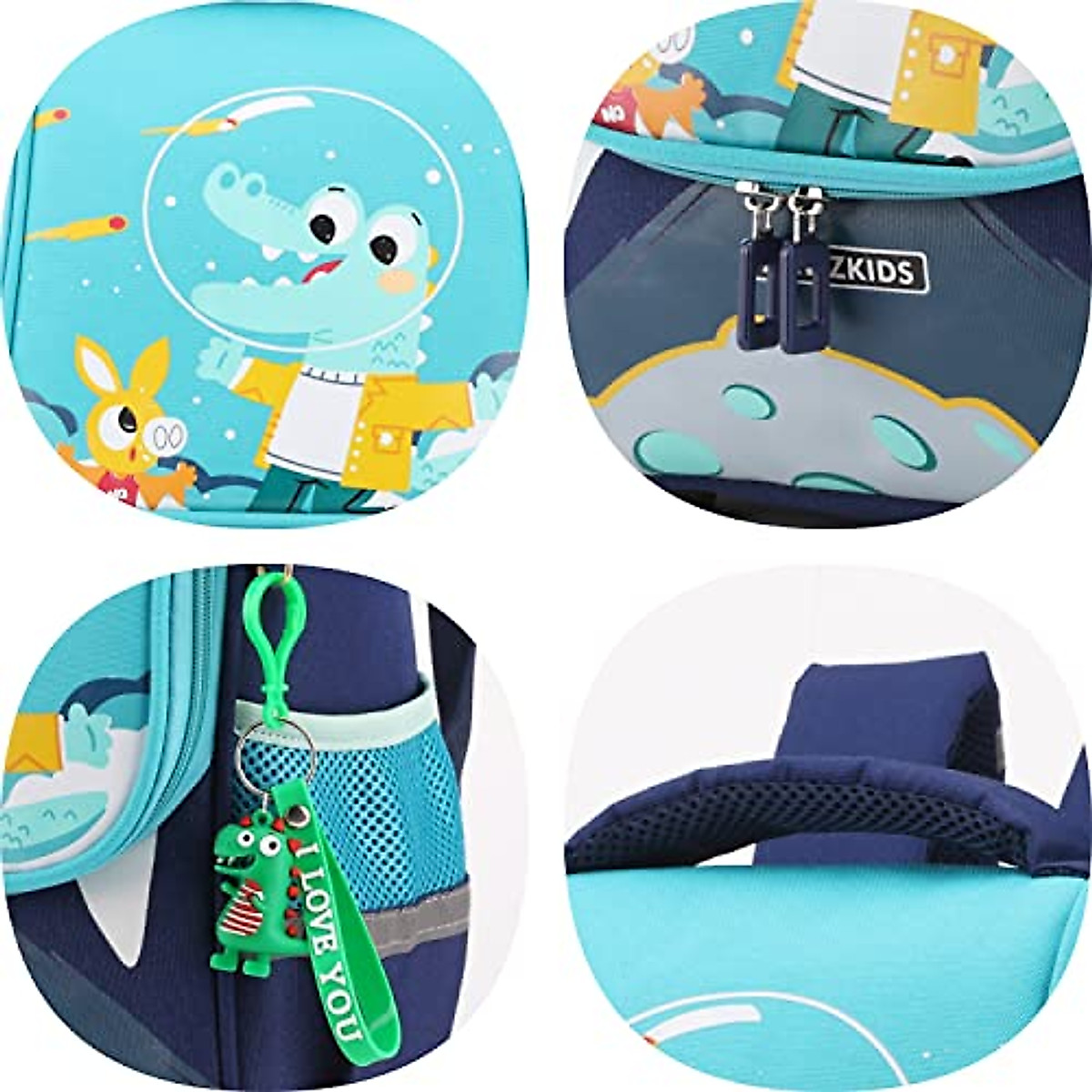 Qckarobe Toddler Backpack for Boys, Small Backpack for Little Kids, Kindergarten Backpack Preschool Bookbag for Boy 3-6, Lightweight Cute Crocodile Schoolbag Blue Children Travel Bag 12''