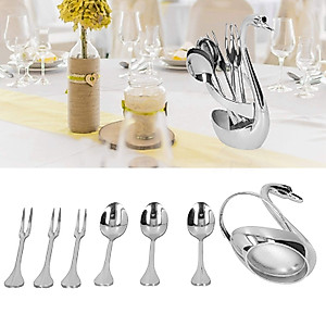 plplaaoo Swan Spoon Holder with Fork Spoon, Stylish Tableware Storage Holder, Creative Swan Spoon Rack with Stainless Steel Fork Spoon, Kitchen Tableware Set for Kitchen