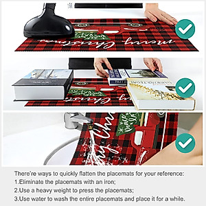 visesunny Merry Christmas Red Buffalo Plaid Truck Placemat Set of 4 Table Mat Desktop Decoration Placemats Non Slip Stain Heat Resistant 12x18 in for Dining Home Kitchen Indoor