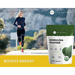 Kate Naturals Organic Spirulina Powder for Immune Support and Antioxidants. Nutrient Dense Superfood Supplement (8 oz, USDA Certified, Non-GMO, Gluten- Free)