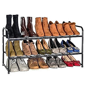 GEORIS Stackable 2-Tier Shoe Rack, Space-Saving Wide 15-Pairs Shoe Shelf Organizer for Closet, Entryway, Hallway, Black