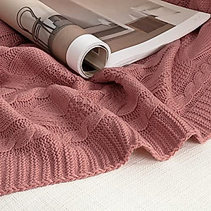 Aormenzy Dusty Pink Knit Throw Blankets Cable Knit Decorative Throw Blanket Dusty Rose Soft Cozy Knitted Blanket for Sofa Couch Bed, 50" x 60"