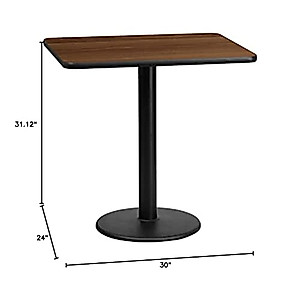 Flash Furniture 24'' x 30'' Rectangular Walnut Laminate Table Top with 18'' Round Table Height Base