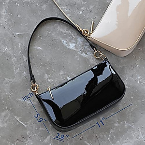 HOXIS Glossy Faux Patent Leather Women Shoulder Bag Shiny Clutch Crossbody Bag 90s Purse (Black)