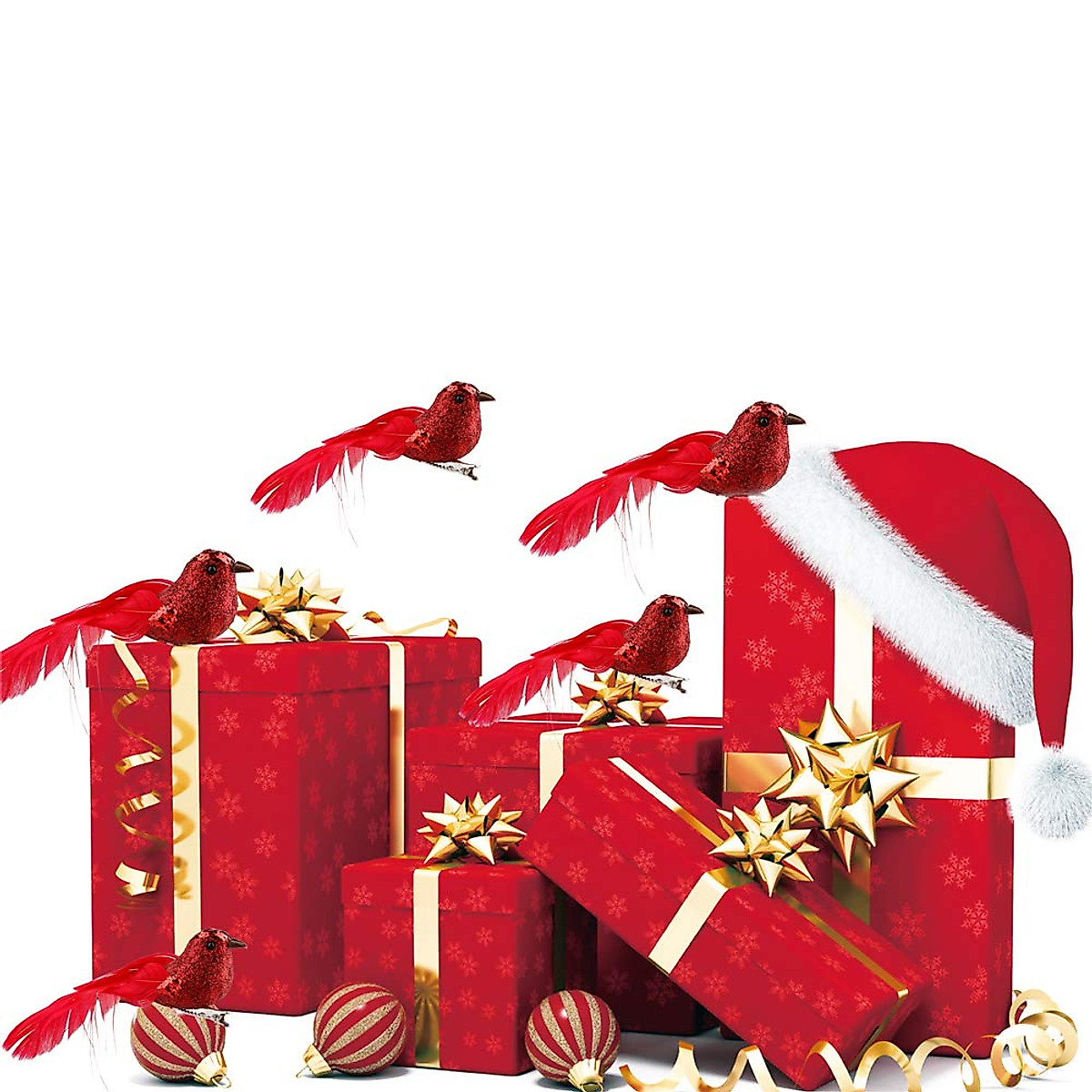 WDDH 12Pcs Artificial Christmas Cardinal Birds, 6inch Glitter Mini Foam Red Christmas Birds with Long Tail Feather, Clip-on Christmas Tree Ornament Small Bird Figurine for Home Garden Wedding Decor