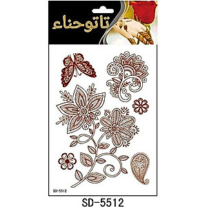 AHIER Henna Tattoo, 6 Sheets Henna Stickers, Waterproof Red Henna Tattoo Stickers for Women