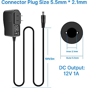 Hiseeu 12V 1A Power Supply, AC 100-240V to DC 12V 1A 1000mA Power Adapter, 5.5 x 2.1mm, 10 Feet Power Cord, FCC, Power Supply for Security Cameras, Routers, LED Strip Lights, Home Appliances, Scanner