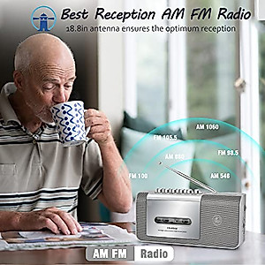 Portable Cassette Recorder Player:Retro Cassette Tape Player with AM FM, Vintage Cassette Player with Big Speaker,Headphone Jack,Powered by 4AA Batteries,AC Charge for Study,Gift to Parents