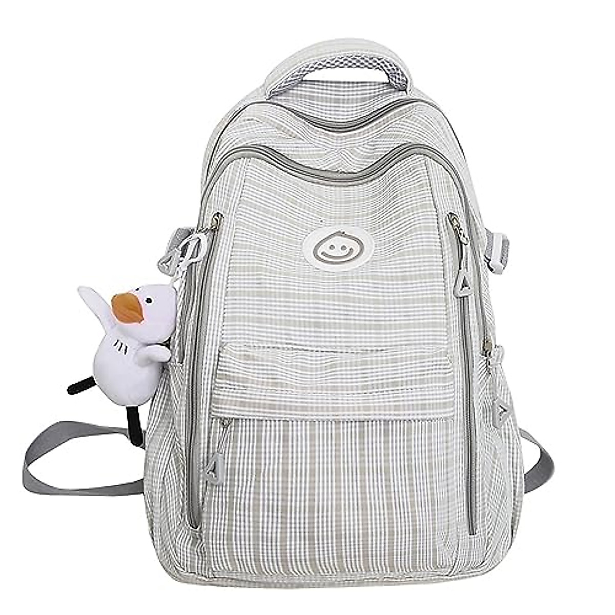 Qyrno Plaid Backpack Kawaii Backpack with Cute Accessories Cute Backpack Aesthetic Backpack DIY Backpack (5-Grey)