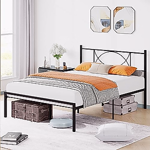 GAOMON Full Size Bed Frame with Headboard, Metal Full Bed Platform Frame No Box Spring Needed, 14 inch Black Heavy Duty Easy to Assemble Mattress Foundation