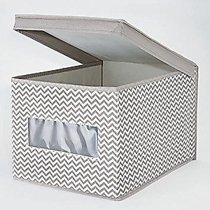MetroDecor mDesign Fabric Closet Storage Organizer Box with Lid for Clothing, Shoes, Handbags, Jeans - Large, Taupe/Natural