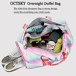 Dance Bag Girls Gymnastics Bag Kids Overnight Duffle Bag Unicorn Gym Sports Ballet Bag with Shoe Compartments, Kids Travel Weekender Sleepover Carry On Bag