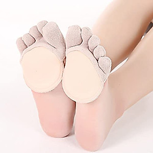 3 Pairs Women's Solid Half Five Finger Socks Socks Sweat Absorbent Socks Sponge Pad Socks for Woman (Beige, One Size)
