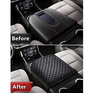 KBH Center Console Armrest Cover for Chevy Chevrolet Silverado, GMC Sierra 2019-2024, Tahoe, Suburban, Yukon 2021-2024, Vinyl Leather Console Lid Cushion, Anti-Scratch, Bucket Seat, Black