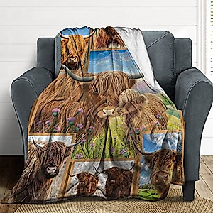 Highland Cow Blanket Farm Cow Decor Animal Throw Blanket Highland Cow Gifts for Women Super Warm Soft Plush Lightweight Fleece Flannel Blanket Winter Couch Sofa Bedding Blanket for Kids Adults 40"x50"
