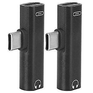2Pcs Type-C to 3.5MM Audio Adapter,2 in 1 Type-C to 3.5mm Headphone Jack Adapter with Type-C Charging Port, Aluminum Alloy Audio Cable Adapter,Suitable for C-Type Phones, Tablets, PC(Black)