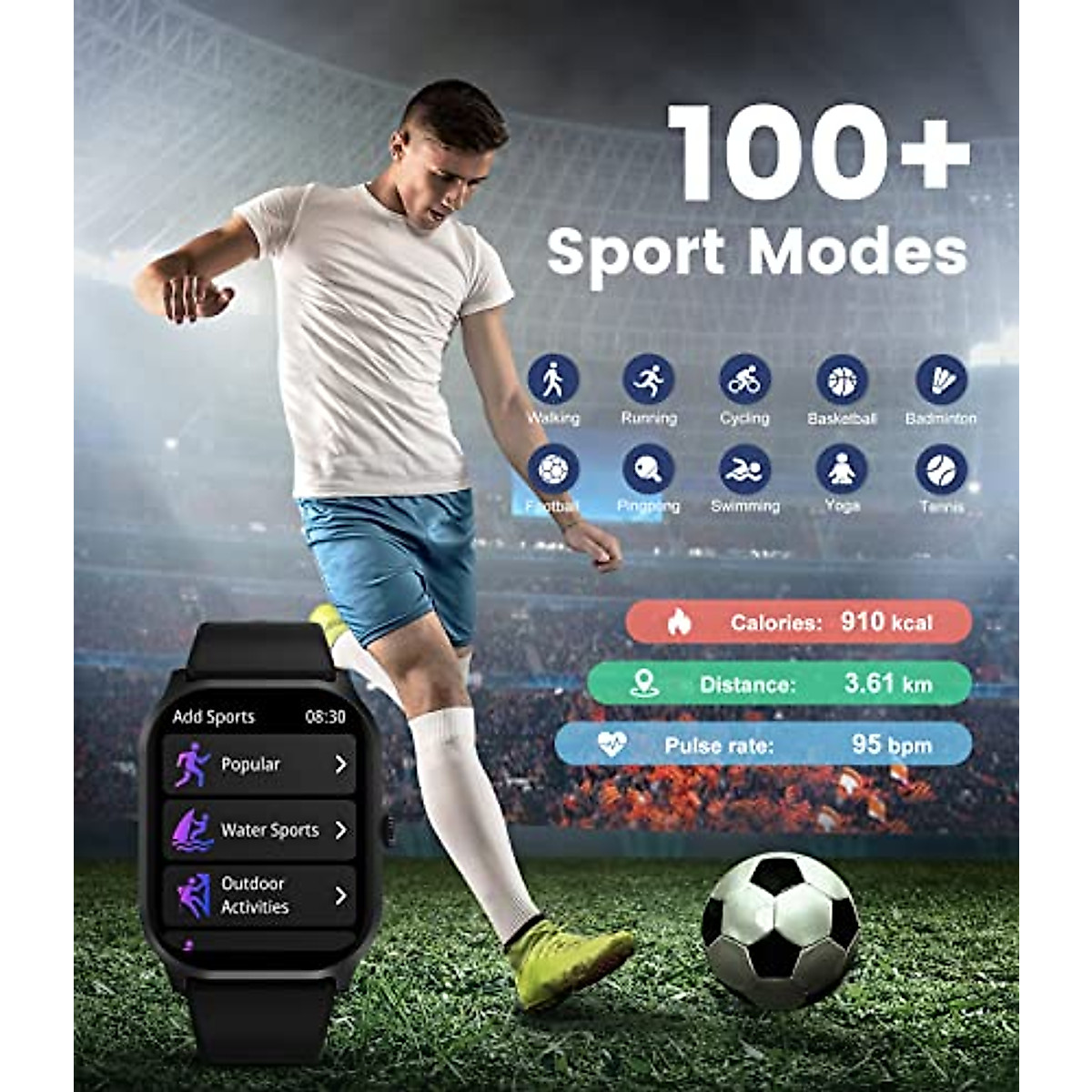 Smart Watch for Men Answer/Make Call,2"Touch Screen Fitness Tracker for iPhone Android with 100+ Sport Modes,Voice Assistant,Heart Rate Sleep Monitor,Waterproof Pedometer Activity Tracker Smartwatch