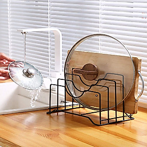 Cutting Board Holder Pot Lid Organizer Rack can hold up to 1.18 inches thick Cutting Board,Bakeware,Baking Tray,Pan,Lid and Book (Black)