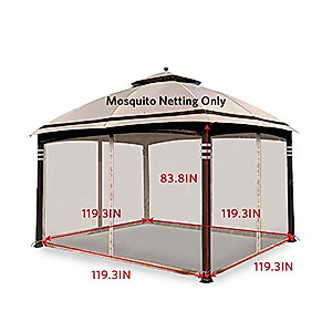 Hofzelt Gazebo Replacement Mosquito Netting Screen Walls for 10' x 10' Gazebo Canopy (Mosquito Net Only, Not Including Canopy and Metal Models) Beige