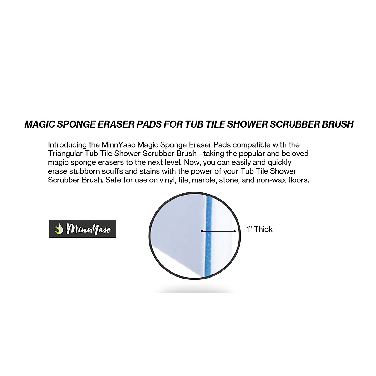 MinnYaso Magic Sponge Eraser Pads Fit Extendable Tub Tile Scrubber Brush | Magic Sponge Eraser Cleaning Scrubber Refill Replacement Pads | Compatible with Moku, Yocada & Cleanhome & Others | 3 Pack