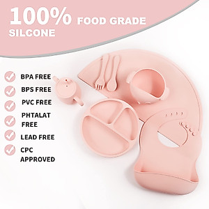 Silicone Baby Feeding Set, Baby Led Weaning Supplies with Suction Plates, Bowls Toddler Self Feeding Dish Set with Spoons Forks, Feeding Mat