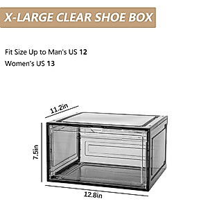 Attelite Upgraded Large Clear Shoe Storage Box Stackable, 8 Pack Thicken Plastic Shoe Containers, Drop Side Front Shoe Storage Organizer for Display Sneakers