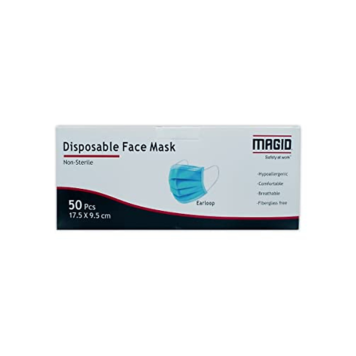 MAGID 3 Ply Disposable Face Mask with Adjustable Nose Bridge - Pack of 50 Masks - Breathable 3 Layer Face Mask Covers with Elastic String Earloops (MM005)