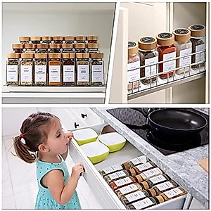 DIMBRAH Spice Jars with Label-4oz 36Pcs, Glass Spice Jars with Bamboo Lids, Container Set with White Printed Labels,Kitchen Empty Jars with Shaker Lids