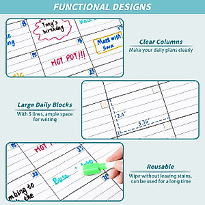 Large Dry Erase Calendar - Dry Erase Calendar for Wall, Undated 3 Months Calendar, 27.8" x 40", Large Erasable & Reusable Wall Calendar with 8 Round Stickers, Great Layout Dry Erase Wall Calendar for