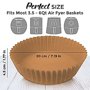 100Pcs Air Fryer Disposable Paper Liners, Free 7" Tongs. Non-Stick, Water Proof Air Fryer Paper Liners. Easy clean up. Roasting, Baking, Steaming. Air Fryer Parchment Paper for Air Fryers Fit 3.5-6Qt