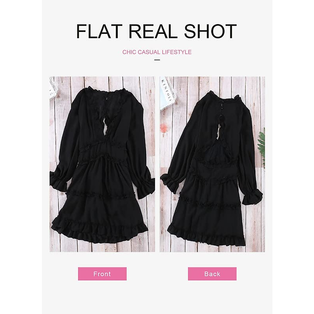 Dokotoo Womens Cute Spring Summer Casual Sexy Deep V Neck Ruffle Chiffon Lantern Long Sleeve Elegant Boho Hawaiian Flowy Mini Short Skirt Dresses for Women Party 2023 Black Small