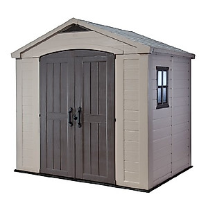 Keter Factor 8x6 Large Resin Outdoor Shed for Patio Furniture, Lawn Mower, and Bike Storage, Taupe/Brown