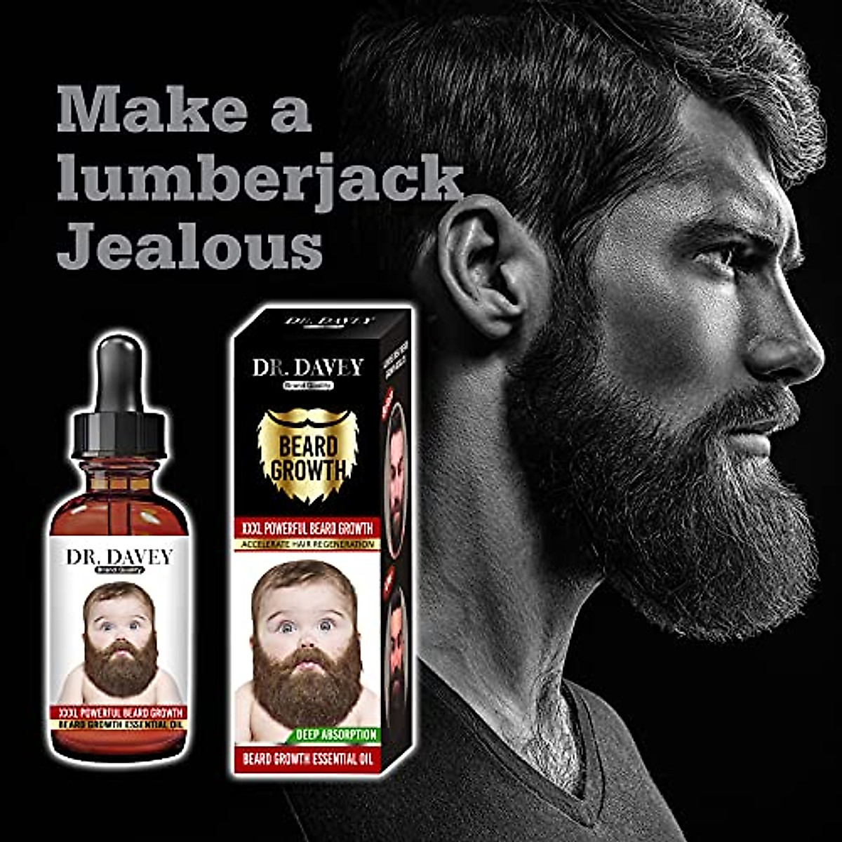 DR.DAVEY Beard Growth Oil for Men Castor Oil Beard Growth Serum Mustache Oil Facial Hair Oil Growth Thicker Fuller