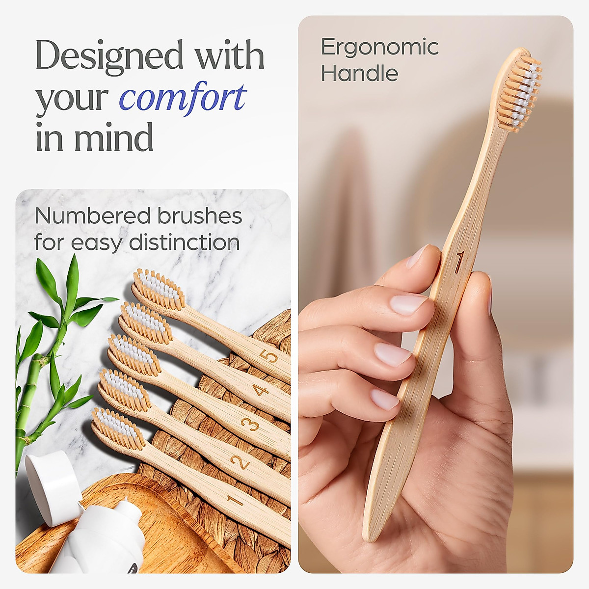 VIVAGO Bamboo Toothbrushes Medium Bristles 10 Pack - BPA Free Medium Bristles Toothbrushes for Adults | Eco-Friendly, Compostable & Biodegradable Toothbrush | Natural Wooden Toothbrushes