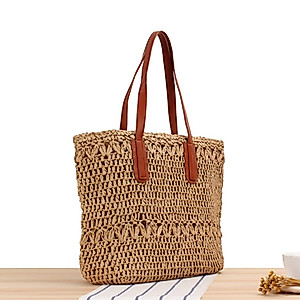FAIRYSAN Summer Straw Shoulder Bag Women Large Straw Bags Weave Handmade Handle Tote Bag Brown