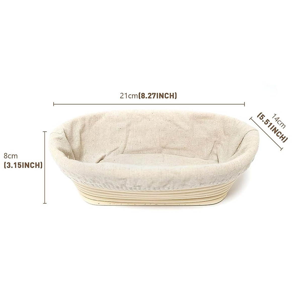 Oval Bread Proofing Basket, 8.3 Inch Fermentation basket Natural Rattan Bowl Sourdough Bread Basket Set Linen Liner Cloth for Professional and Home Bakers, 2 Pcs…