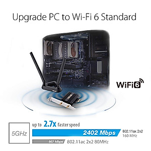 Asus AX3000 (Pce-AX58BT) Next-Gen WiFi 6 Dual Band PCIe Wireless Adapter with Bluetooth 5.0 - Ofdma, 2x2 MU-Mimo and Wpa3 Security,Black