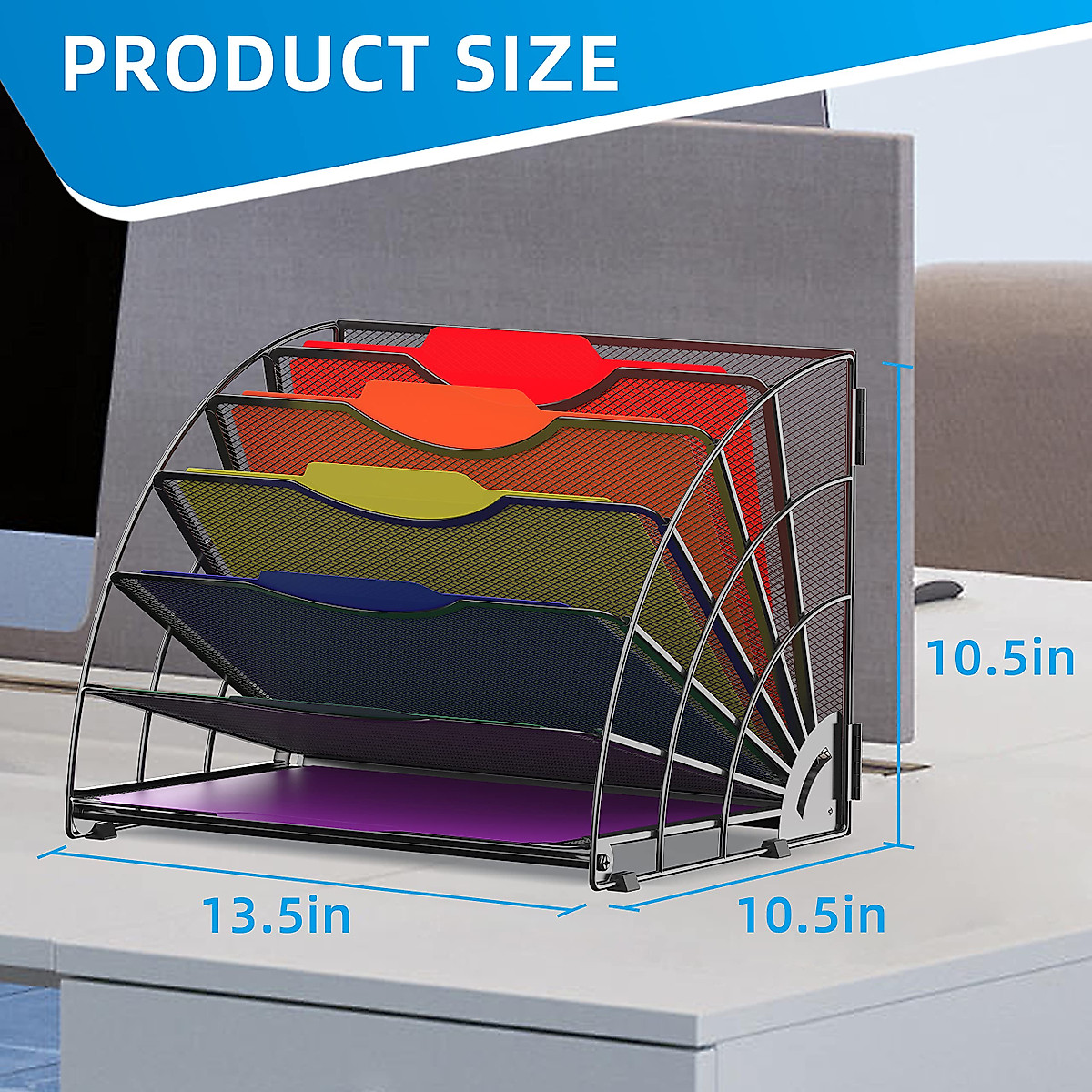 SUPEASY Fan Shaped Desk File Organizer, 6 Compartments for Filing Paper Bills, Letters, Desk Accessories for Workspace, School, Office, Waiting Room, Classroom Storage, Black