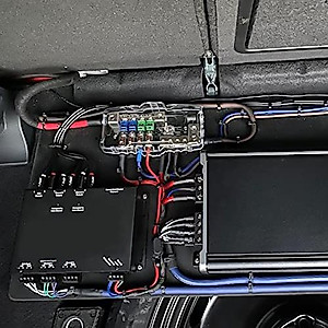 Power Distribution Block, Fused Power Distribution Block Car Audio 4 Way MIDI(Mini-ANL) Fuse Block, Support 12V Input 0-4 Gauge & Output 4-8 Gauge with Ground for Auto UTV Boat Stereo Amp