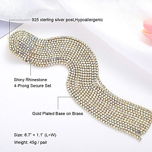 JYUEDA Long Tassel Gold Dangle Earrings for Women,Rhinestone Statement Drop Earrings Wedding Prom Dangling Earings Fashion Jewelry