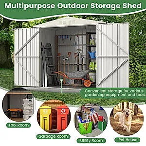 Goplus 6.8 x 3.8 FT Metal Outdoor Storage Shed, Snap-on Structures for Efficient Assembly, All-Weather Color Steel Utility Storage House w/Lockable Door, Bike Tool Sheds for Garden Yard Lawn Patio