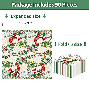 50pcs Christmas Cardinal Guest Napkins 3 Ply Disposable Paper Pack Red Cardinal Bird Paper Luncheon Dinner Hand Napkins Cardinals Birthday Party Decor Bird Party Supplies