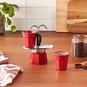 Bialetti - Mini Express Color: Moka Set includes Coffee Maker 2-Cup (2.8 Oz) + 2 shot glasses, Red, Aluminium