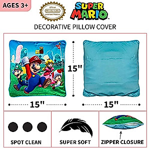 Franco Kids Bedding Soft Decorative Pillow Cover, 15 in x 15 in, Super Mario