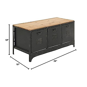Deco 79 Metal Low Profile File Cabinet 3 Drawers Storage Bench with Brown Wood Top, 39" x 16" x 19", Black