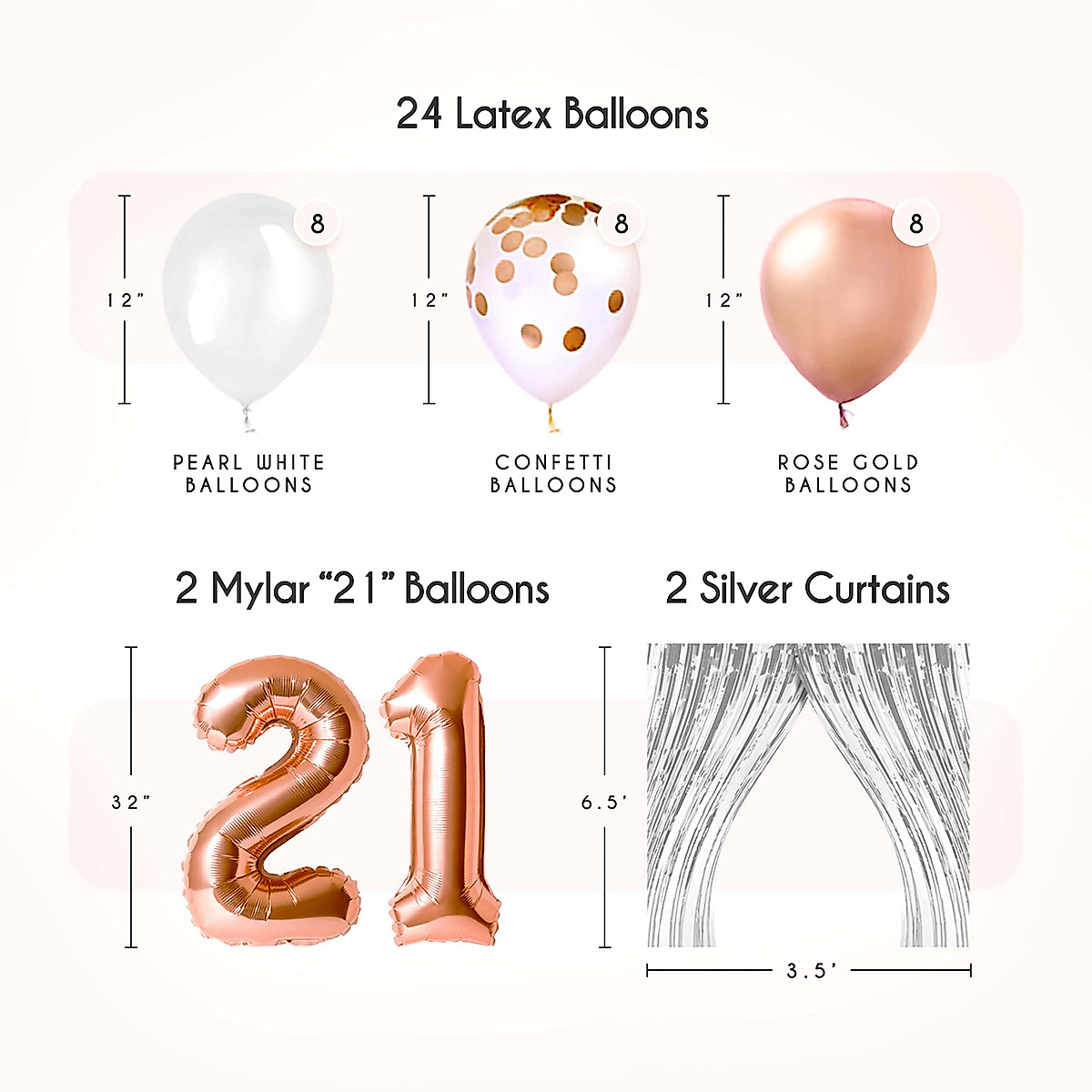 EpiqueOne 41-Piece Rose Gold 21st Birthday Decorations for Women | Includes Happy Birthday Banner, Cake Topper, Tissue Pom Poms & More | Easy to Set Up | Also Ideal for Bridal and Baby Showers & More