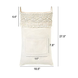 Mkono Macrame Hanging Laundry Hamper Bag Over The Door Organizer Laundry Bag Boho Decor Hanging Clothes Hamper for College Dorm Room Bathroom Home Travel Space Saving
