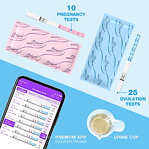 Ovulation & Pregnancy Test Strips Kit: Easy@Home 25 Ovulation Tests 10 Pregnancy Tests & 35 Large Urine Cups - Powered by Premom Ovulation APP | 25LH + 10HCG + 35 Urine Cups